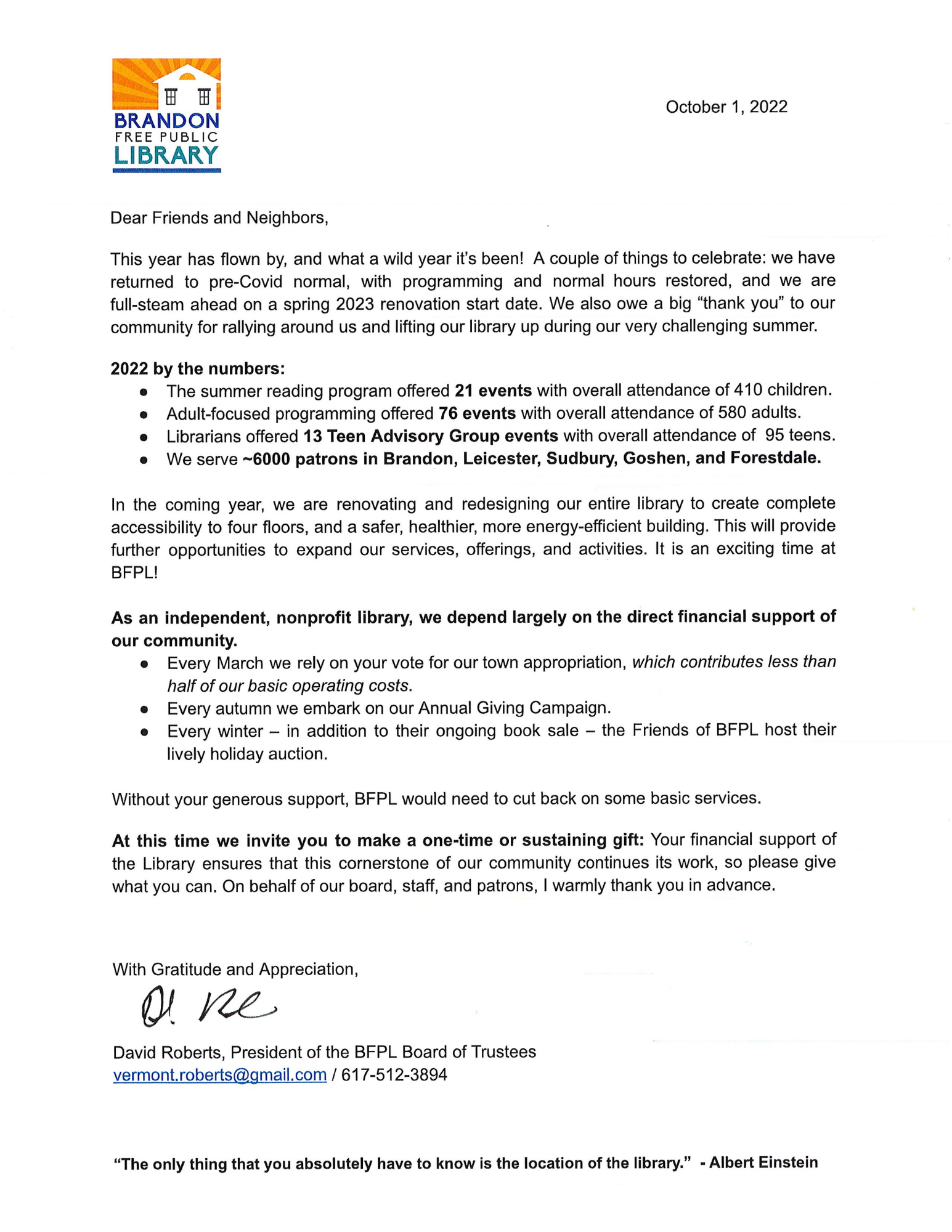 Annual Appeal - Brandon Free Public Library