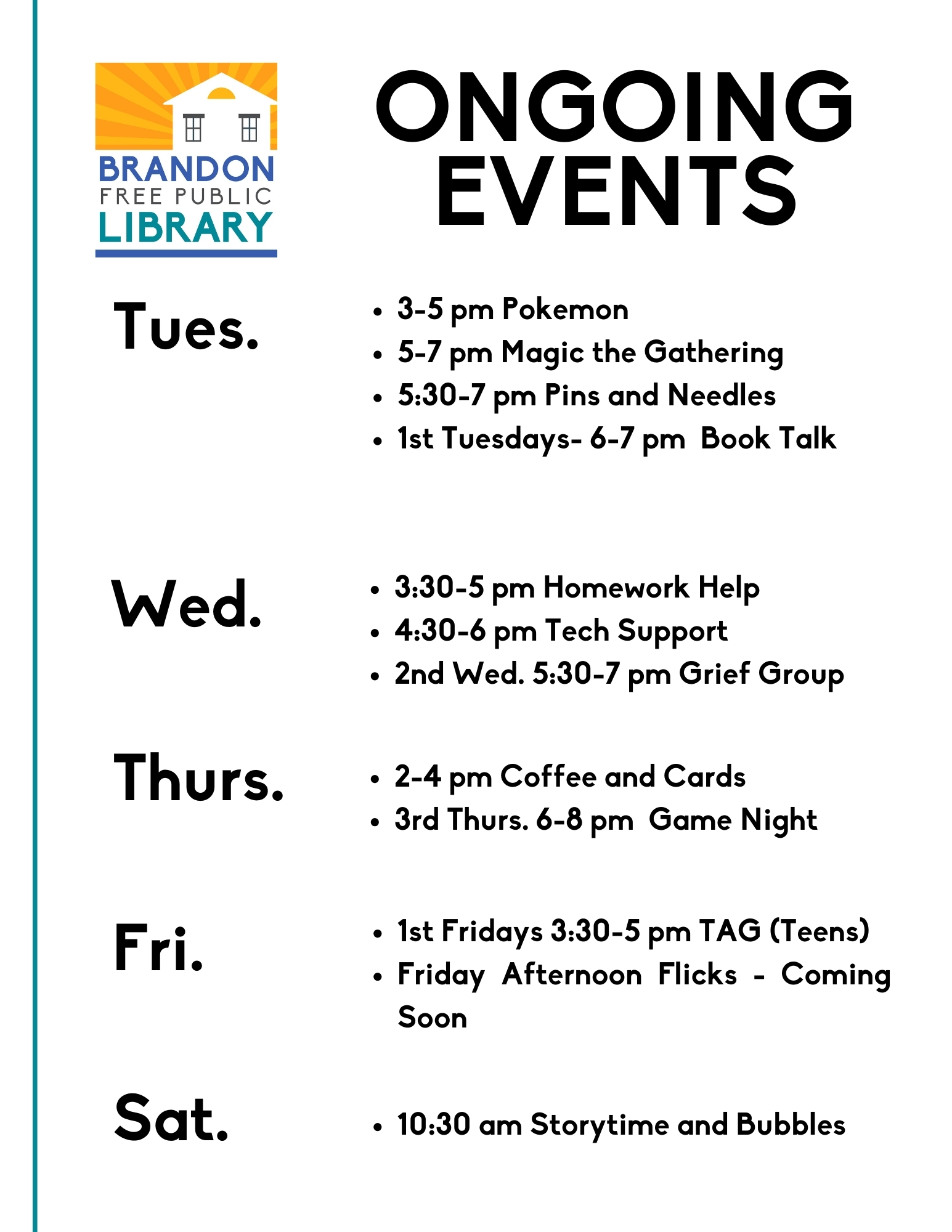 Ongoing Events - Brandon Free Public Library